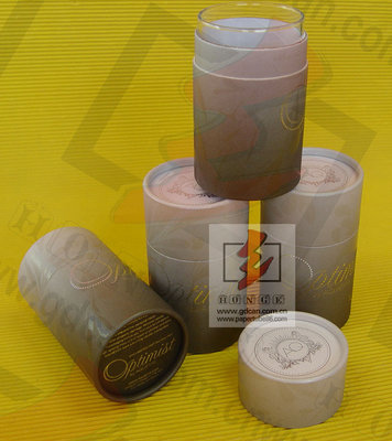Kraft Paper Wine Bottle Gift Tube With Lids , Cylinder Wine Gift Boxes