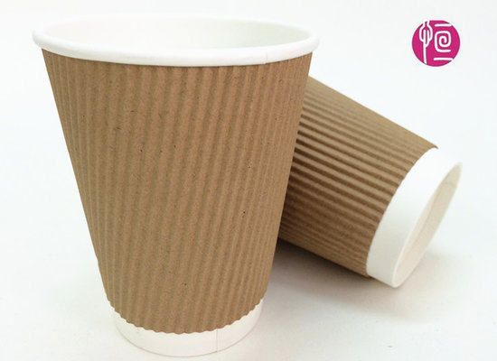 12oz Food Grade Custom Logo Printed Brown Kraft Ripple Paper Cup with Lids supplier