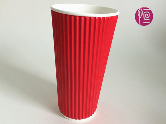 24oz Corrugated Bigger Recycled Ripple Paper Cups With Neutral Red Black Color Printing supplier