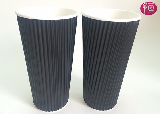 24oz Triple Wall Heat Insulated Ripple Paper Cup With Lid / FDA Certificated supplier