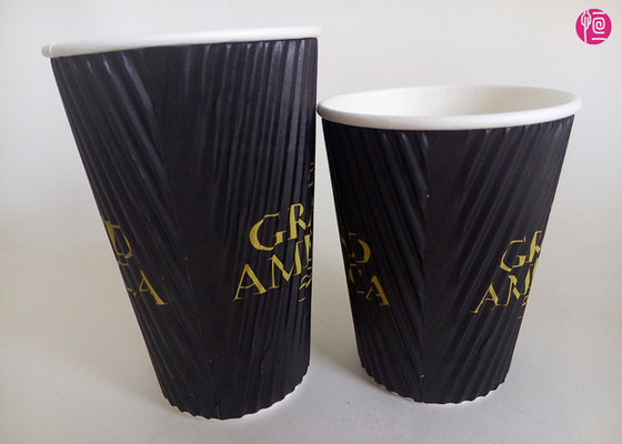 Espresso Ripple Paper Cups Full Black Printed Coated , Insulated supplier