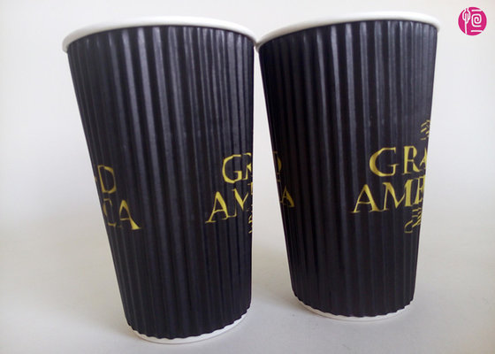 Espresso Ripple Paper Cups Full Black Printed Coated , Insulated supplier