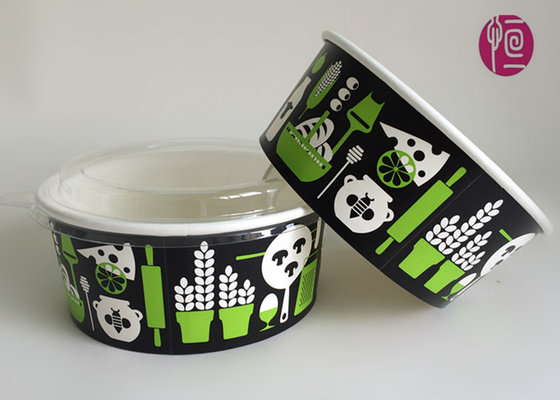 185mm Round Printed Paper Salad Bowls Take Away With PET Lid supplier