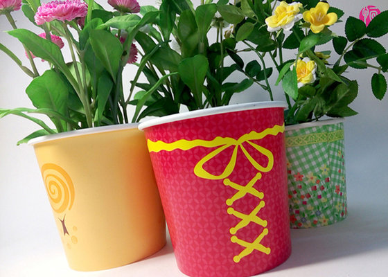 21oz 1000ml Flower Paper Pot Flexo Print Double PE Coated For Potted Plant supplier