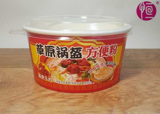 32oz Red Color Printed Take Away Paper Salad Containers Bowls with Clear Lids FDA Certificated supplier