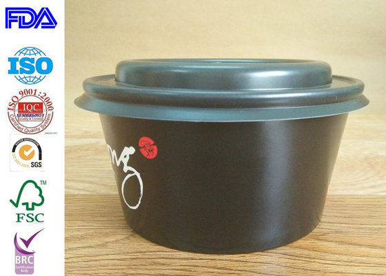 Hot Cake Insulated Paper Food Containers With Lids , Black Disposable Soup Bowls supplier