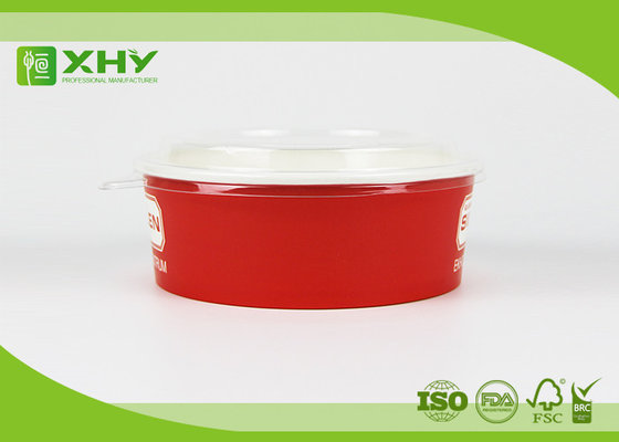 32oz Red Color Printed Take Away Paper Salad Containers Bowls with Clear Lids FDA Certificated supplier