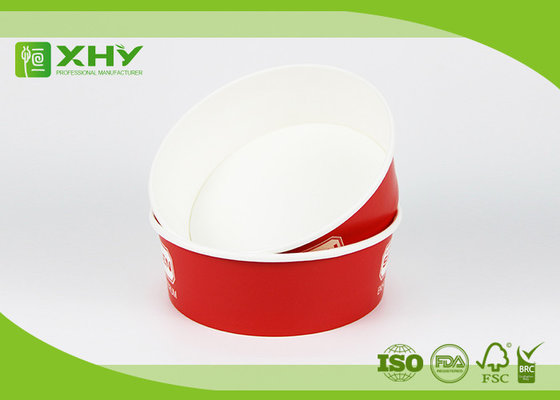 32oz Red Color Printed Take Away Paper Salad Containers Bowls with Clear Lids FDA Certificated supplier