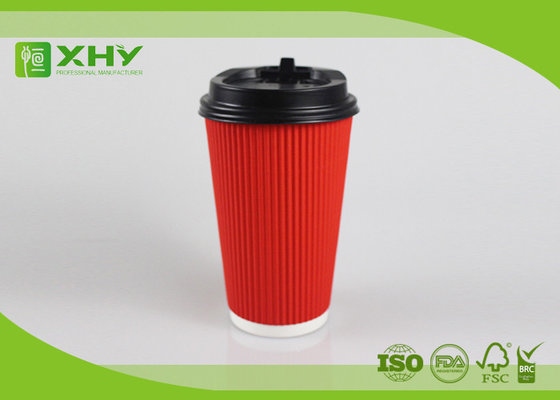 16oz Corrugated Ripple Paper Cups With Lid / Small Thin Ripple supplier