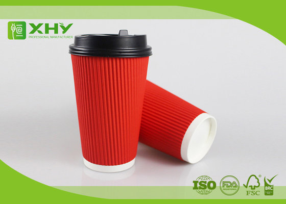 16oz Corrugated Ripple Paper Cups With Lid / Small Thin Ripple supplier