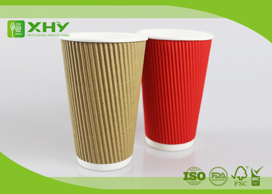 16oz Corrugated Ripple Paper Cups With Lid / Small Thin Ripple supplier