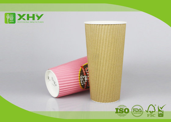 24oz Corrugated Bigger Recycled Ripple Paper Cups With Neutral Red Black Color Printing supplier