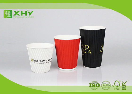 24oz Corrugated Bigger Recycled Ripple Paper Cups With Neutral Red Black Color Printing supplier