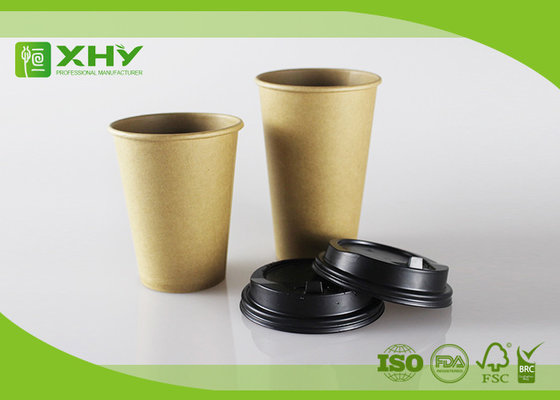 Disposable Virgin Kraft Brown Food Grade Single Wall Cups 12oz/16oz with Coffee Lids supplier