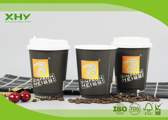 Disposable 12oz 400ml FSC Certificated Double Wall Paper Cups with Black/White Covers supplier