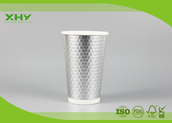 16oz 500ml Food Grade Silver Metellic Double Wall Paper Cups with Lids Heat Insulated supplier