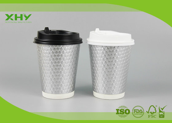 16oz 500ml Food Grade Silver Metellic Double Wall Paper Cups with Lids Heat Insulated supplier