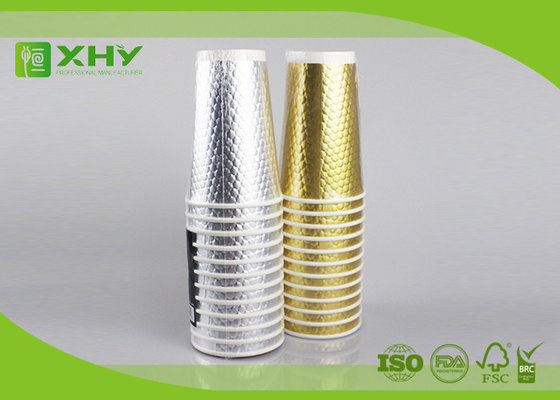 16oz 500ml Food Grade Silver Metellic Double Wall Paper Cups with Lids Heat Insulated supplier