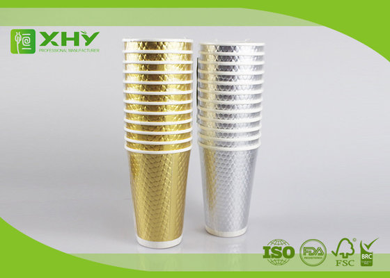 16oz 500ml Food Grade Silver Metellic Double Wall Paper Cups with Lids Heat Insulated supplier