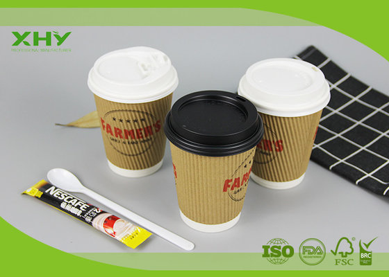 12oz Food Grade Custom Logo Printed Brown Kraft Ripple Paper Cup with Lids supplier