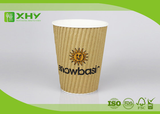 12oz Food Grade Custom Logo Printed Brown Kraft Ripple Paper Cup with Lids supplier
