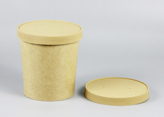 Plain Kraft Wooden Brown Pulp PLA Coated Paper Soup Bowl With Paper Lid supplier