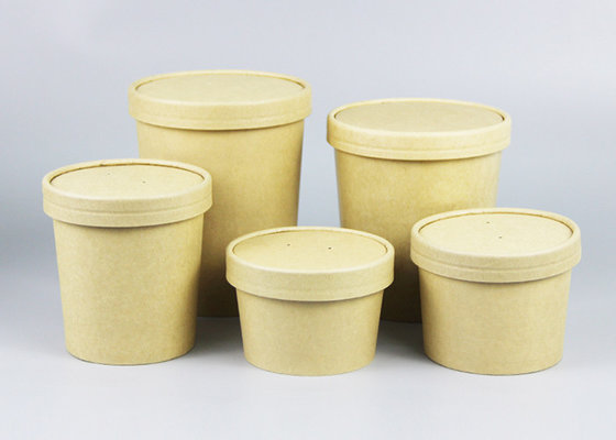 Plain Kraft Wooden Brown Pulp PLA Coated Paper Soup Bowl With Paper Lid supplier