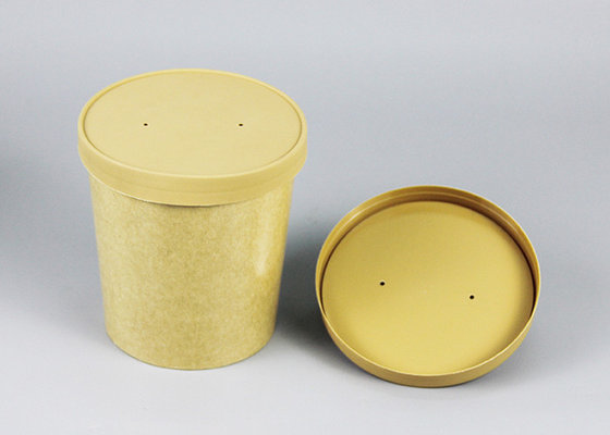 Plain Kraft Wooden Brown Pulp PLA Coated Paper Soup Bowl With Paper Lid supplier