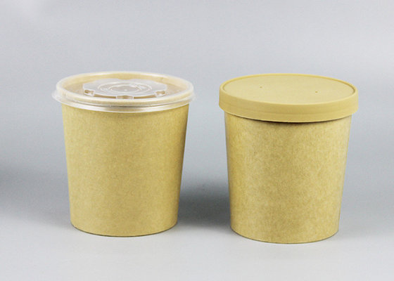 Plain Kraft Wooden Brown Pulp PLA Coated Paper Soup Bowl With Paper Lid supplier