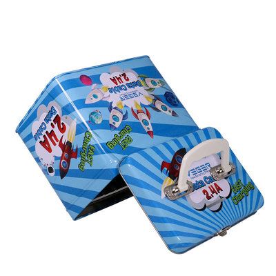 High Quality Rectangle Shape Suitcase Tin Box with Handle Custom Metal Lunch Box with Handle with Window Packaging Box