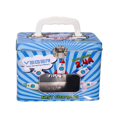 High Quality Rectangle Shape Suitcase Tin Box with Handle Custom Metal Lunch Box with Handle with Window Packaging Box