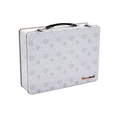 Custom Rectangle Shape Suitcase Tin Box Metal Lunch Tin Can with Lock and Plastic Handle Gift Packaging Tin Box