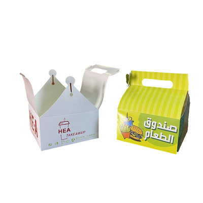Goods in Stock Wholesale Custom Logo Printed Store Take Away Food Packaging Cardboard Box with Handle MOQ 100PCS