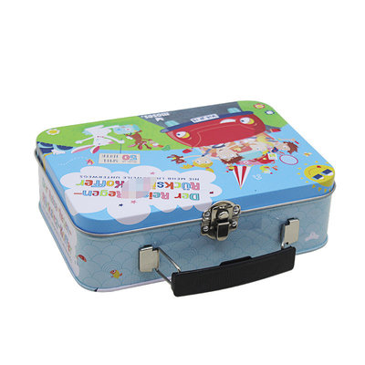 Factory Price Custom Rectanlge Good Quality Suitcase Tin with Handle Custom Metal Lunch Box with Round Corner Handle