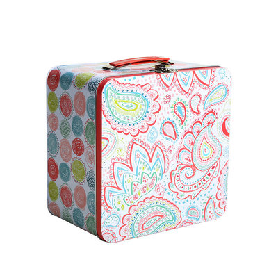 Factory Price Rectangle Shaped Suitcase Tin Box with Handle Custom Metal Lunch Box with Lock Tin Box