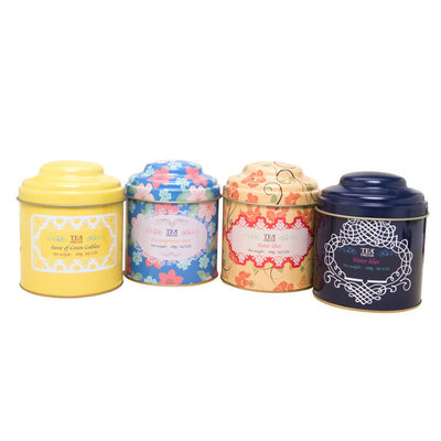 Wholesale Custom Printed Eco Friendly Tea Can Packaging Coffee Metal Empty Sealed Round Double Lid Tea Tin
