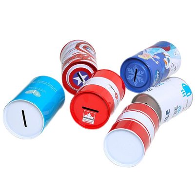 Custom Oil Shaped Children Kids Money Saving Tinplate Round Box New Design Round Tin Coin Bank Small Metal Money Box