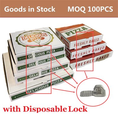 Goods in Stock Wholeasale Corrugated Kraft 8-12 Inch Pizza Box Food Packaging Box with Disposable Lock, MOQ 100PCS