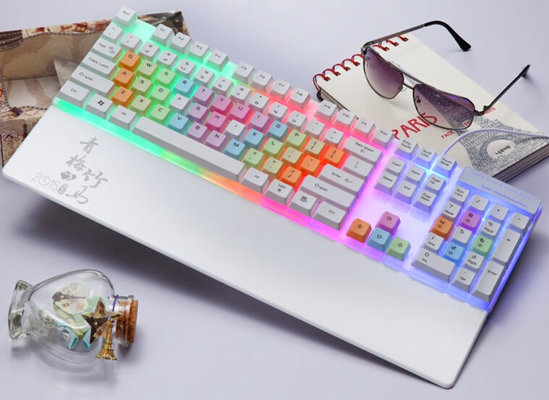 Waterproof White Color LED Mechanical Keyboard Rainbow Light Keyboard