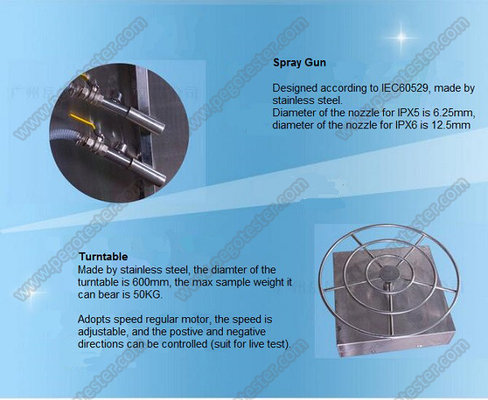 IPX5 and IPX6 Waterproof Testing Machine environment test chamber Includes turntable Jet nozzle made by stainless steel