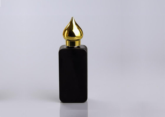 Black Matte Glass Rectangle Perfume Bottle Refillable With Screw Gold Cap