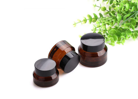Amber Glass Empty Cosmetic Cream Jar Elegant Black Lid Aluminum Cap