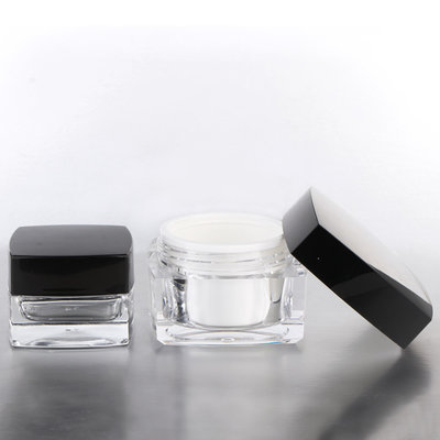 Eco - Friendly Glass Cosmetic Cream Jar Square Shape Clear Body Black Lid