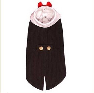 Handsome three-button striped dog tux with collar detail and red bow tie for Poodle