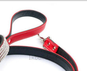 Custom made Red Diamonds PU Leather Dog Pet Collars Leash XS M L Size