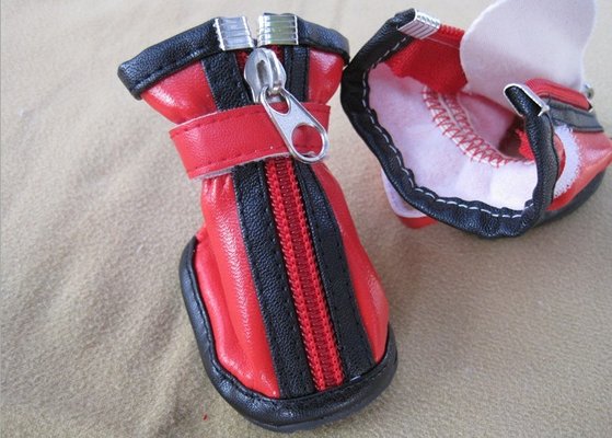 PU leather + Rubber Sole Winter PET Dog Shoes With Zipper design