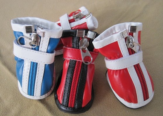 PU leather + Rubber Sole Winter PET Dog Shoes With Zipper design