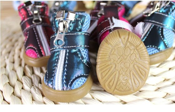 Custom made Zipper Winter small Pet Dog Shoes with PU Leather black