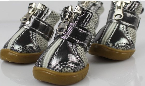 Custom made Zipper Winter small Pet Dog Shoes with PU Leather black