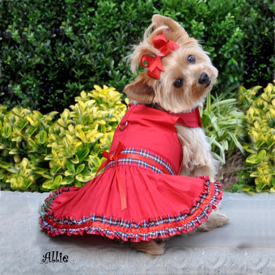 Tartan Plaid Small Breed Dog Clothes Dress for Girl yorkie , chihuahua